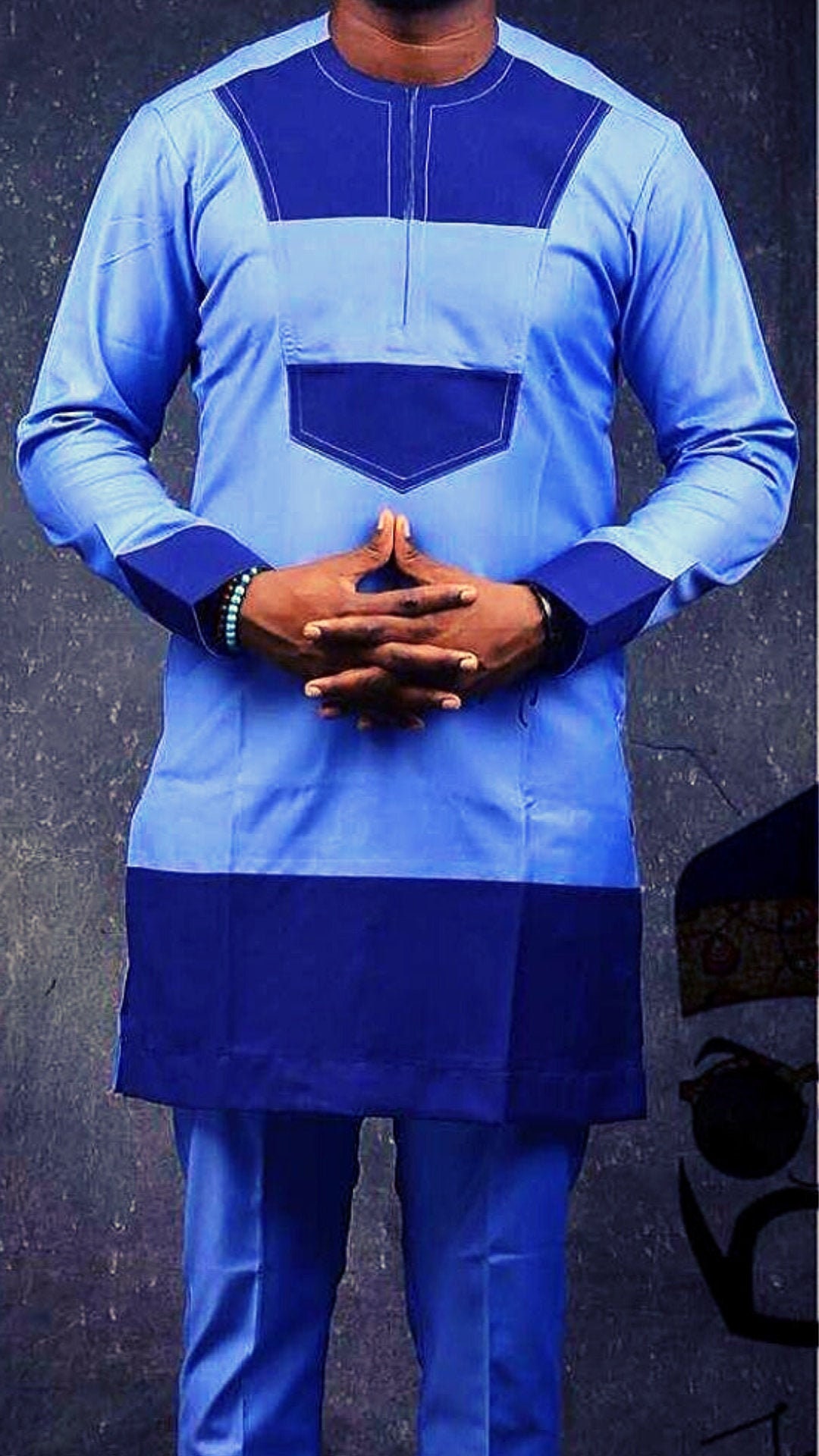 Blue African Suit for Men Dashiki Clothing for Men Wedding Guest Suit ...