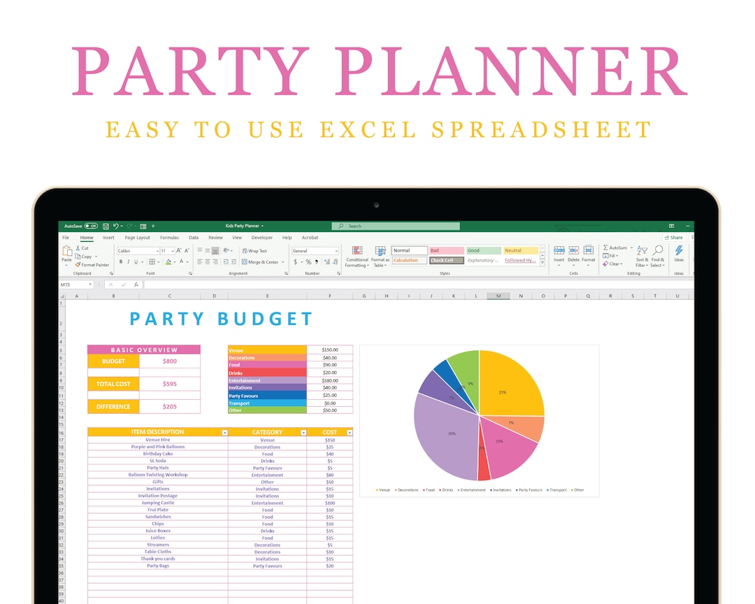 Party Planner Excel Sheet | Colourful Event Budget - Etsy