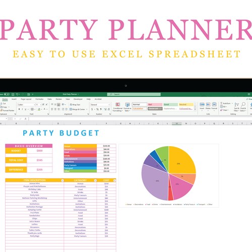 Party Planner Excel Sheet Colourful Event Budget - Etsy