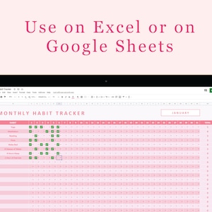 Pink Habit Tracker | Excel Spreadsheet | Google Sheet| Digital Download ...