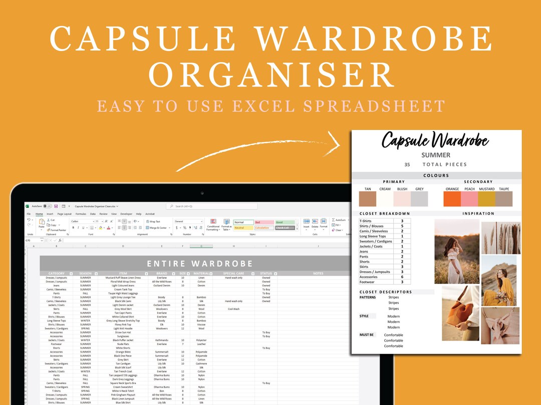 Capsule Wardrobe Organiser and Seasonal Report Excel Spreadsheet ...