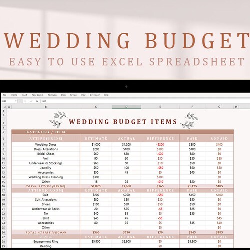 Wedding Budget Tracker Template Excel Spreadsheet PLUS - Etsy UK