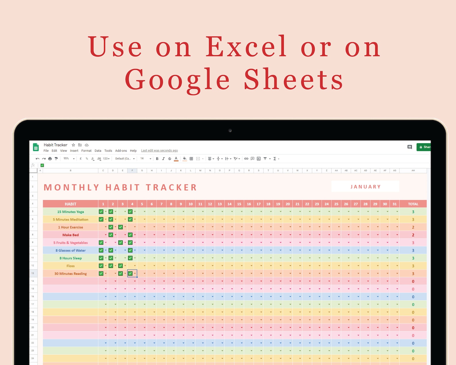 Rainbow Habit Tracker | Excel Spreadsheet | Google Sheet| Digital ...