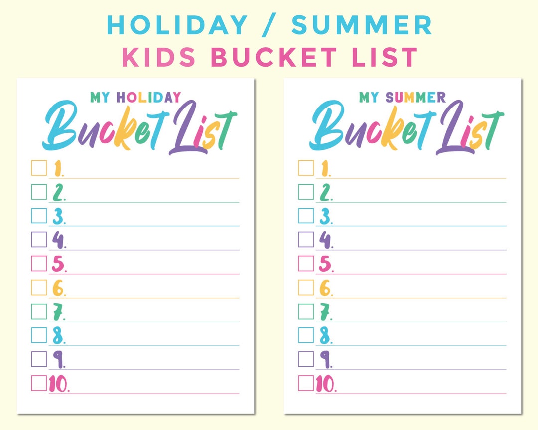Kids Summer / Holiday Bucket List | Rainbow Printable - Etsy Australia