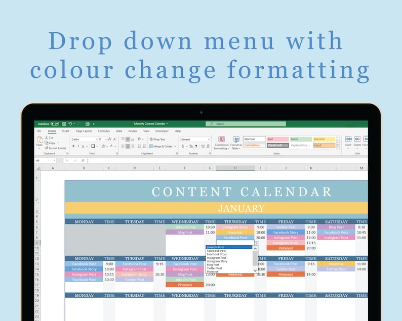 Social Media Content Calendar Excel Spreadsheet | Digital Download - Etsy
