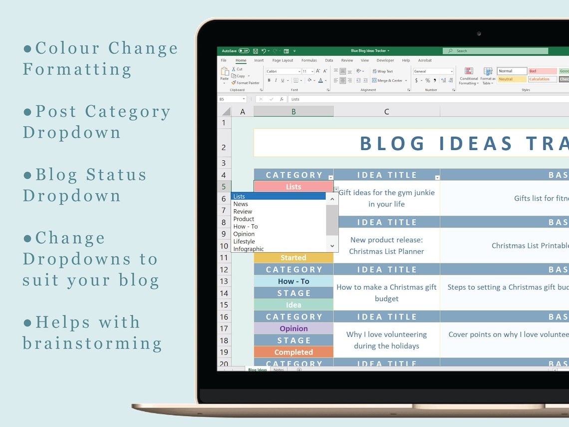 Blog Brainstorming & Organisation Excel Spreadsheet | Digital Download ...