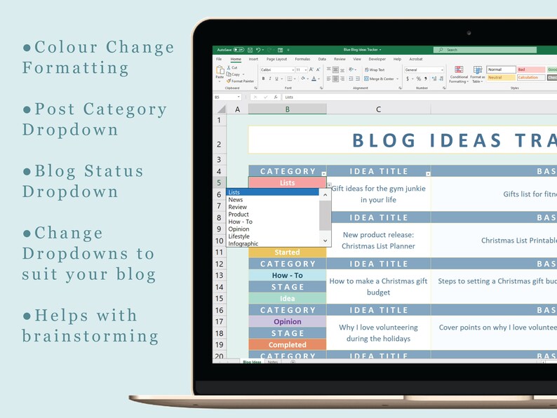 Blog Brainstorming & Organisation Excel Spreadsheet | Digital Download ...