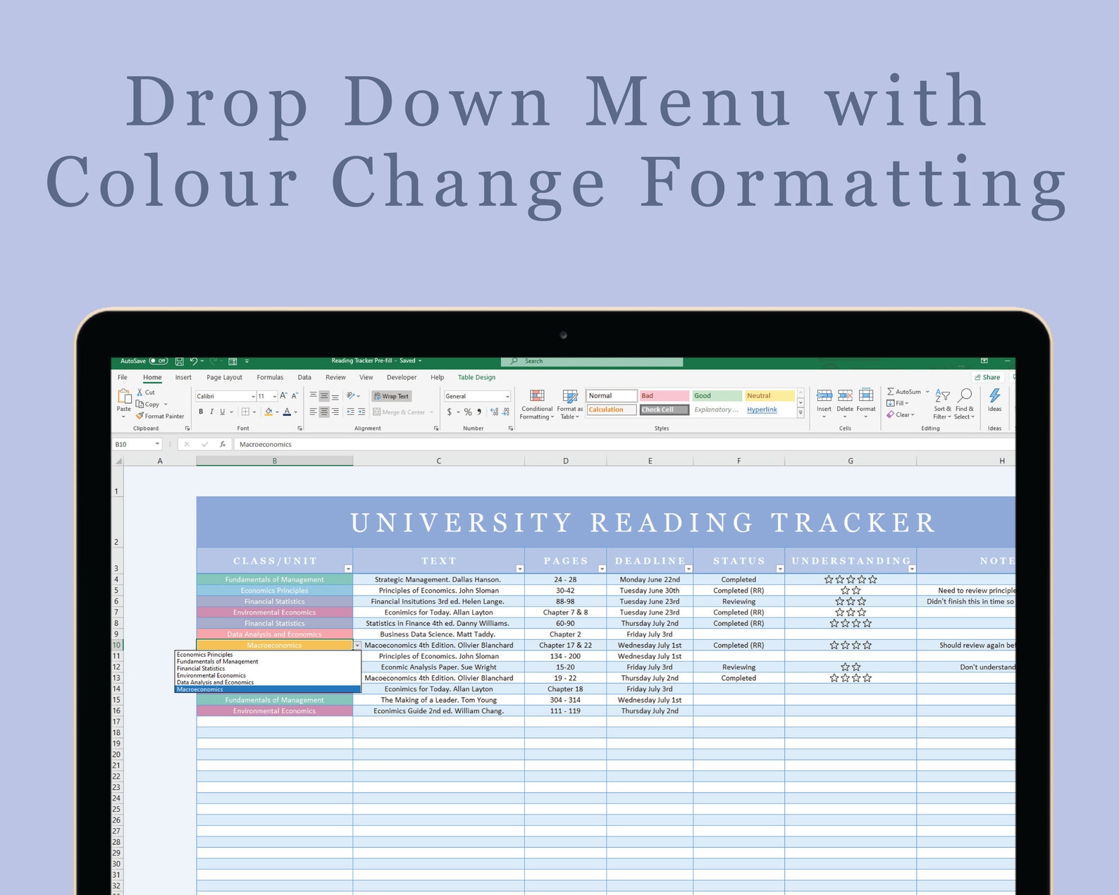 University / College Reading Tracker Excel Spreadsheet | Digital ...