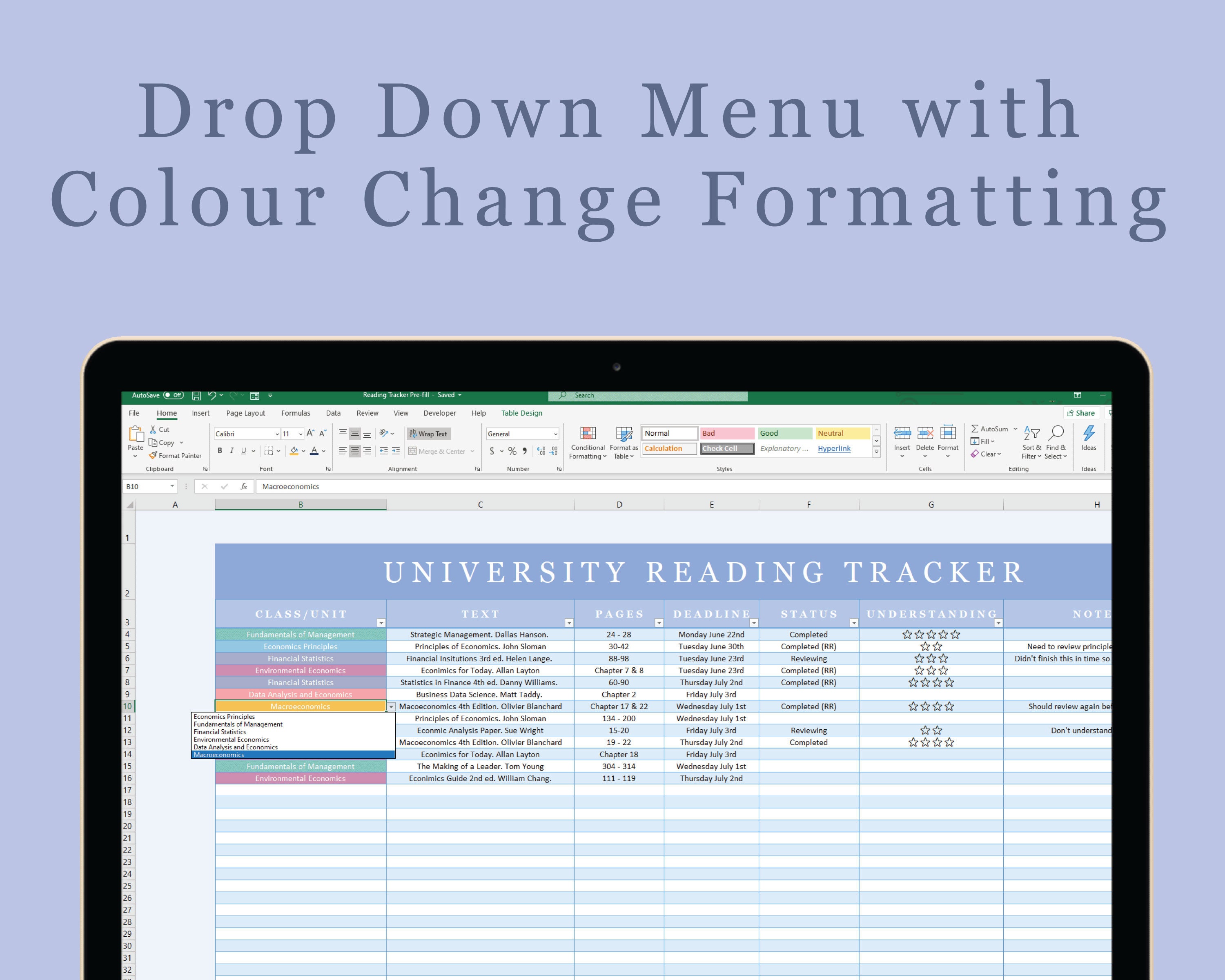 University / College Reading Tracker Excel Spreadsheet | Digital ...