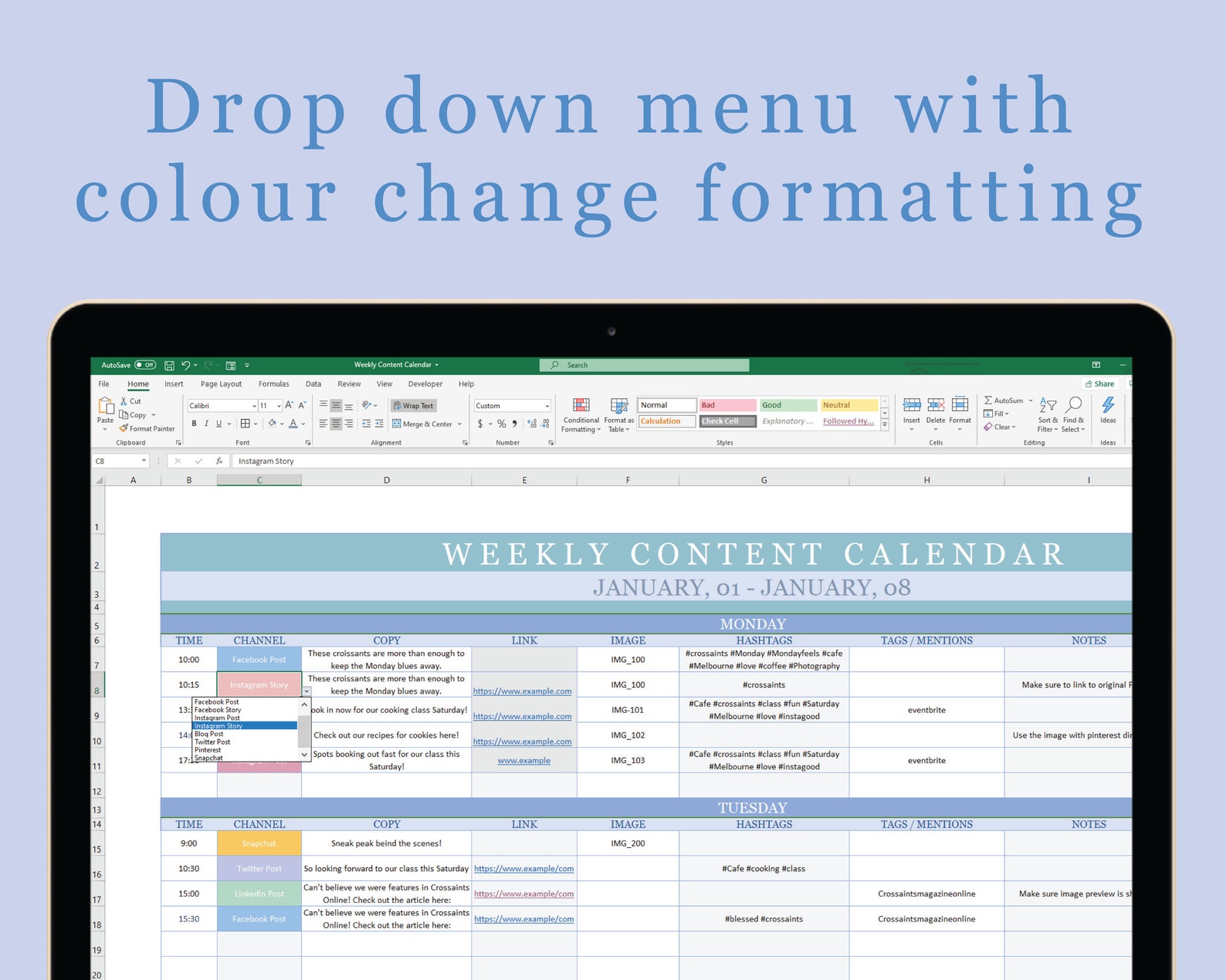 Weekly Social Media Content Schedule Excel Spreadsheet | Digital ...