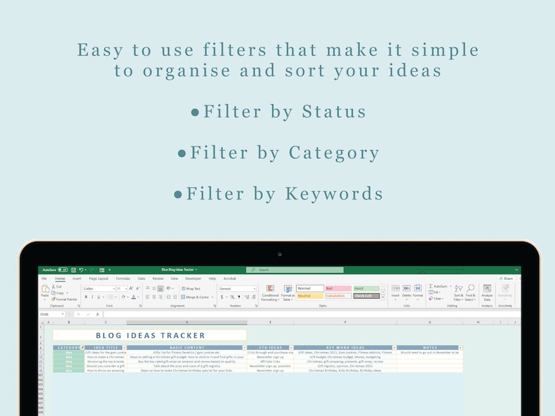 Blog Brainstorming & Organisation Excel Spreadsheet | Digital Download ...