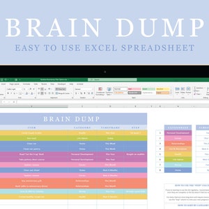 Brain Dump Easy Rainbow Excel Spreadsheet | Digital Download - Etsy