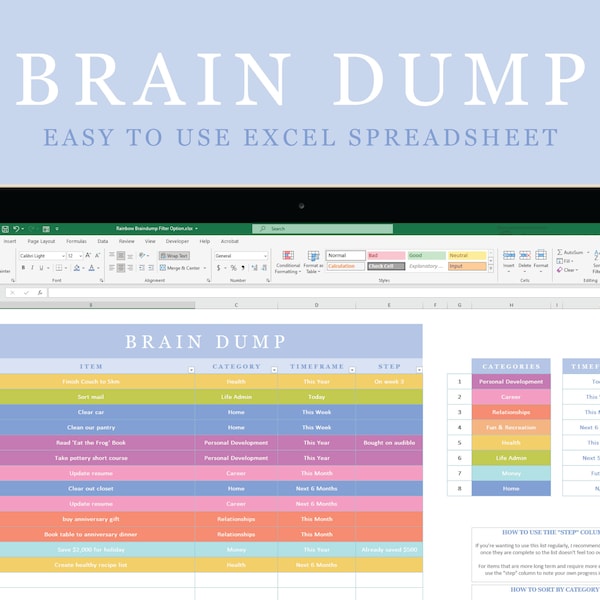 Brain Dump Excel - Etsy