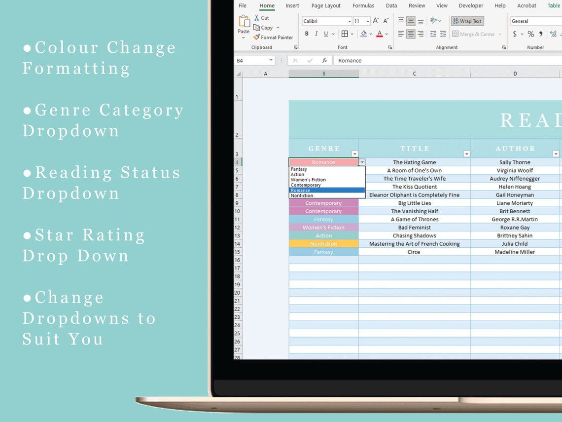 Reading Log Tracker Excel Spreadsheet | Digital Download - Etsy