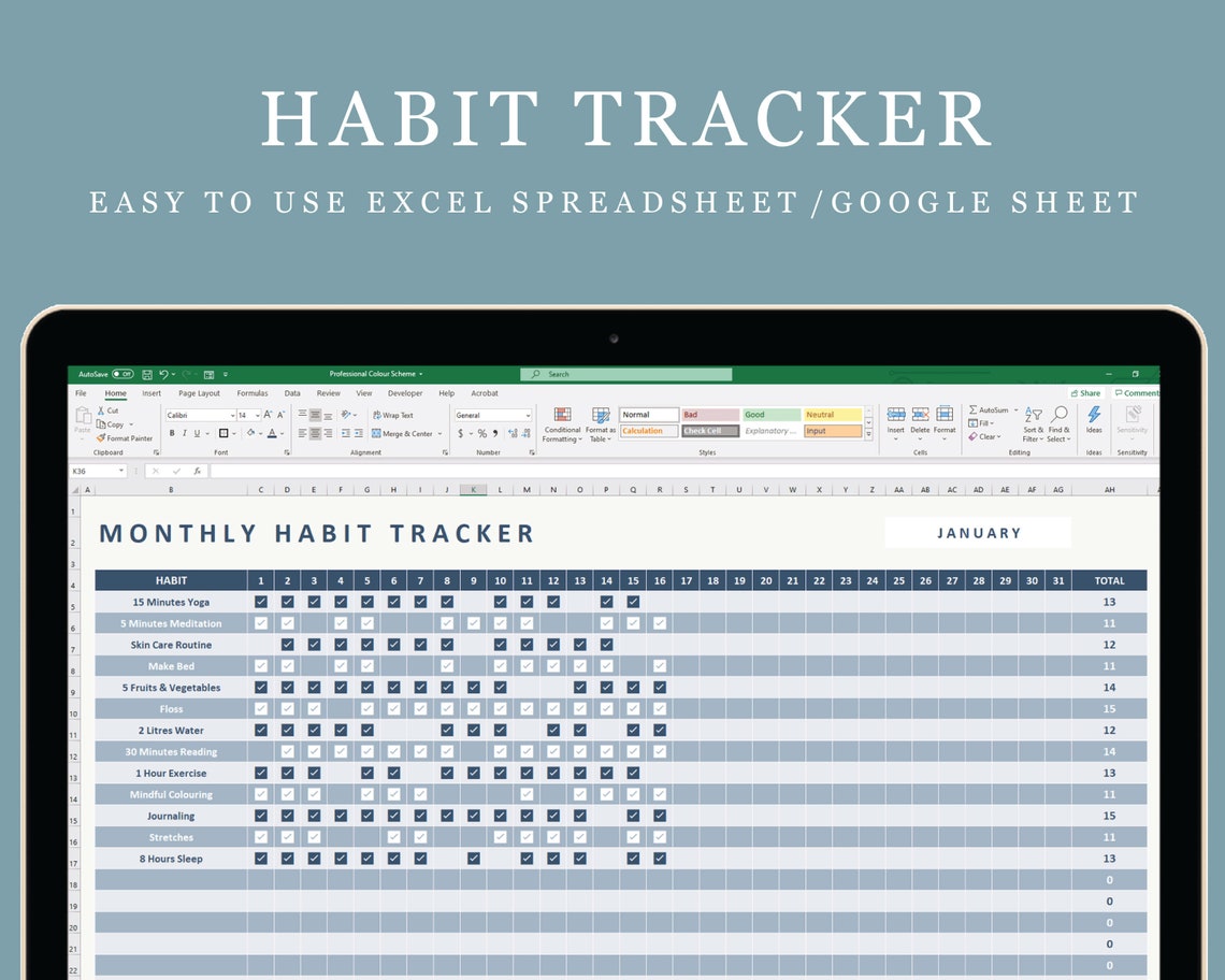 Habit Tracker | Excel Spreadsheet | Google Sheet| Digital Download - Etsy