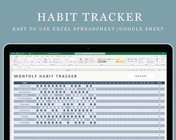Habit Tracker Excel Spreadsheet Google Sheet Digital | Etsy