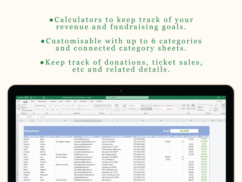 Fundraising and Revenue Targets Spreadsheet | Goal Setting Digital ...