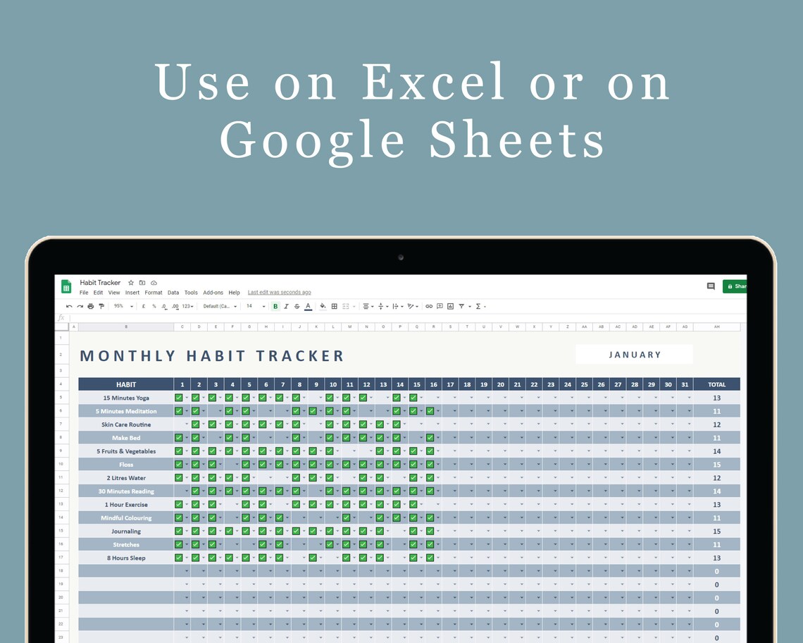 Habit Tracker | Excel Spreadsheet | Google Sheet| Digital Download - Etsy