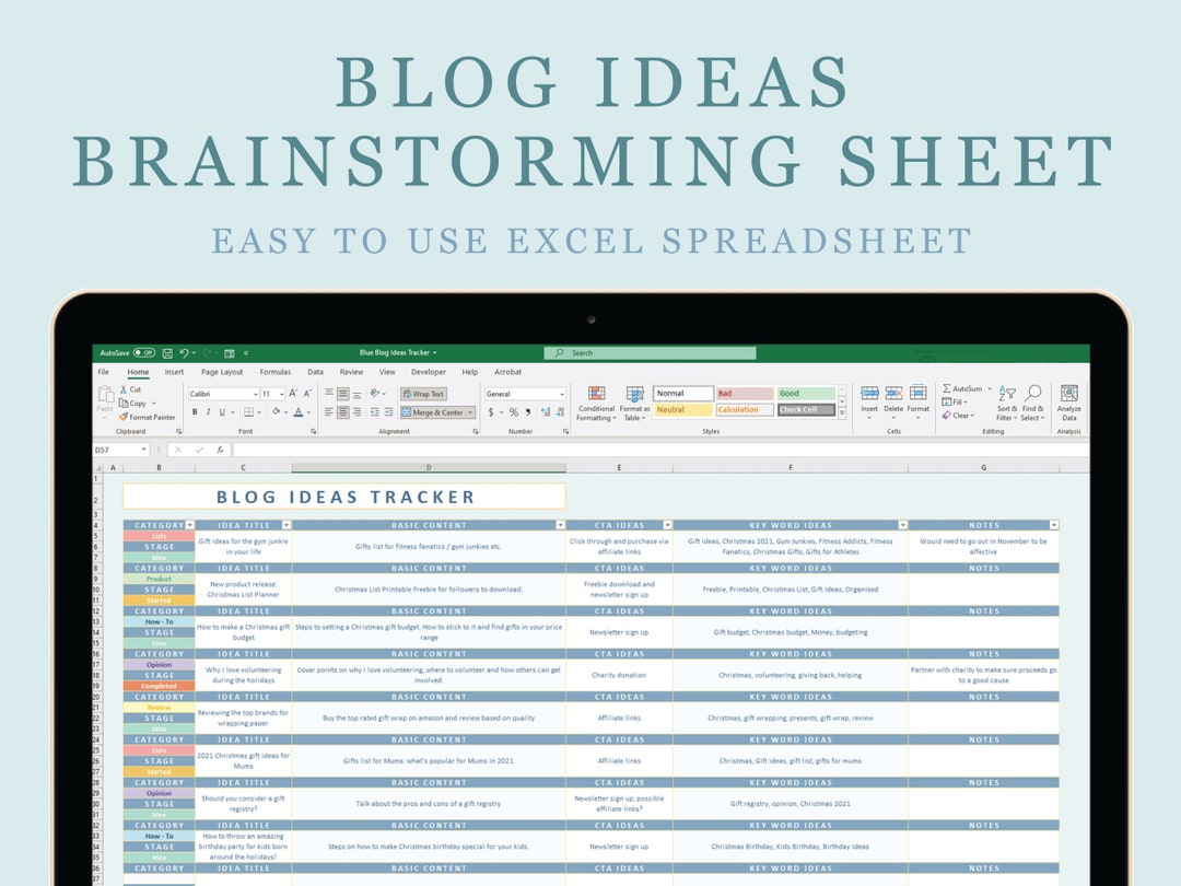 Blog Brainstorming & Organisation Excel Spreadsheet | Digital Download ...