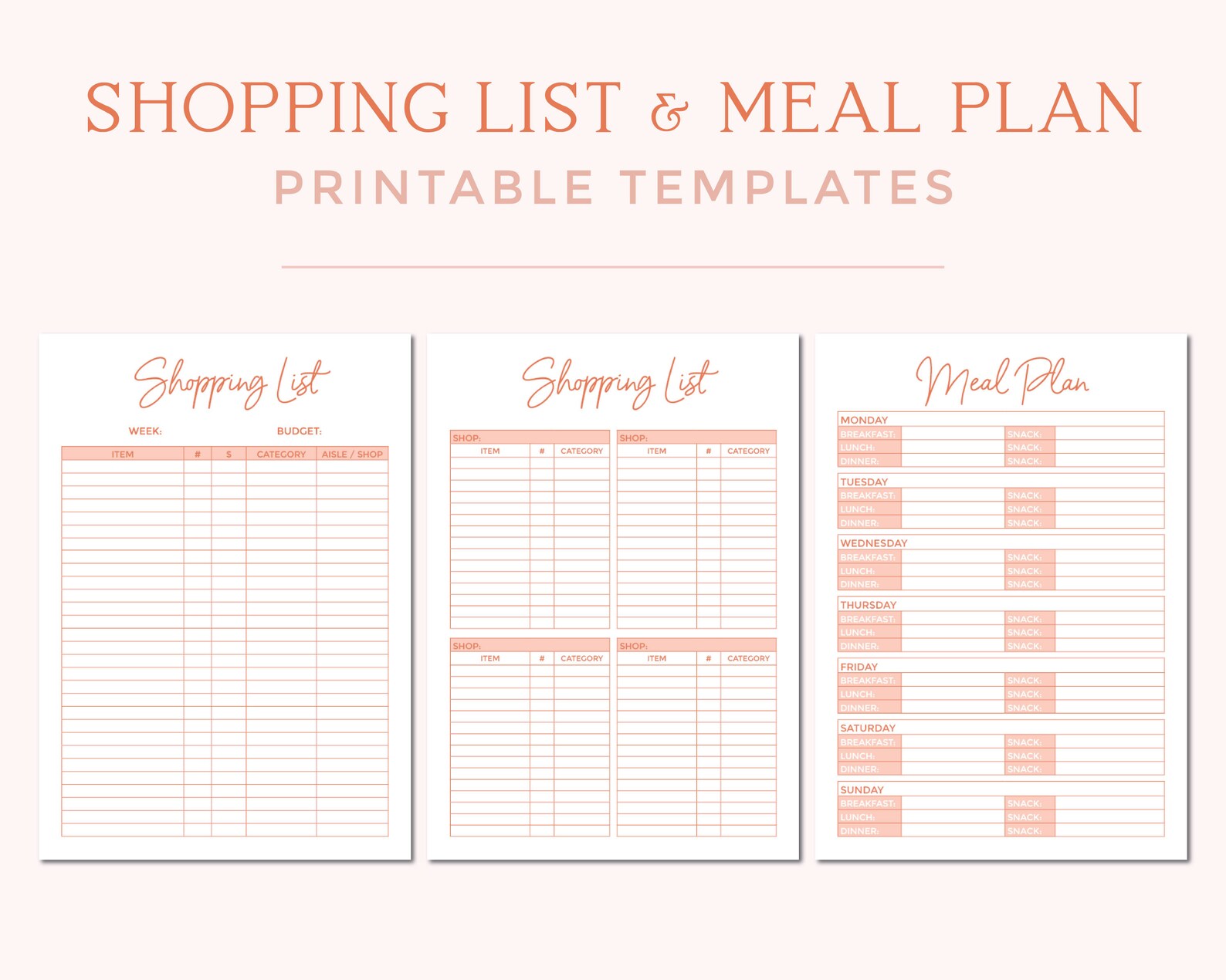 Grocery Shopping List & Meal Plan Pack | Printable - Etsy