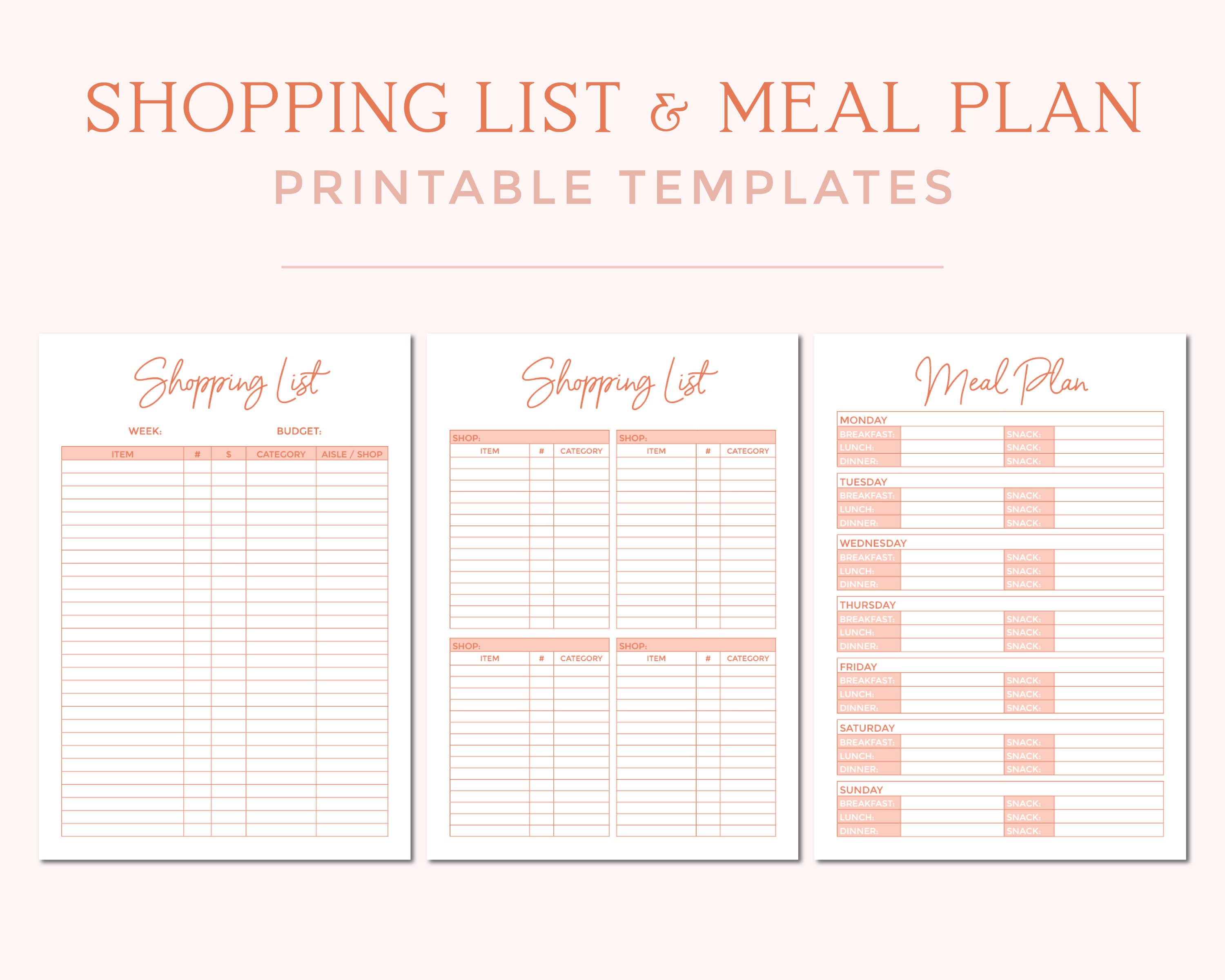 Grocery Shopping List & Meal Plan Pack | Printable - Etsy