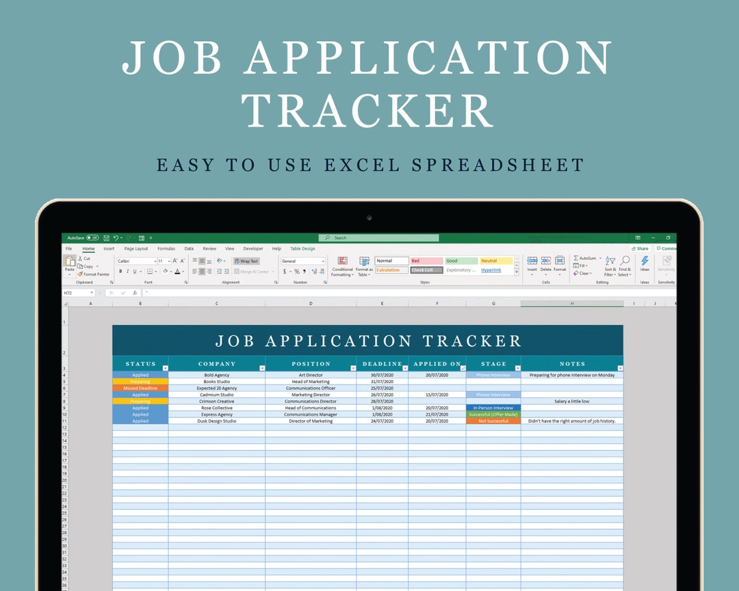 Job Application Tracker Excel Spreadsheet Digital Download - Etsy Australia