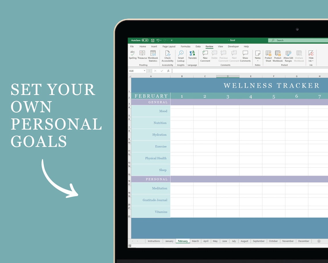 Wellness Tracker Excel Spreadsheet Digital Download - Etsy Australia