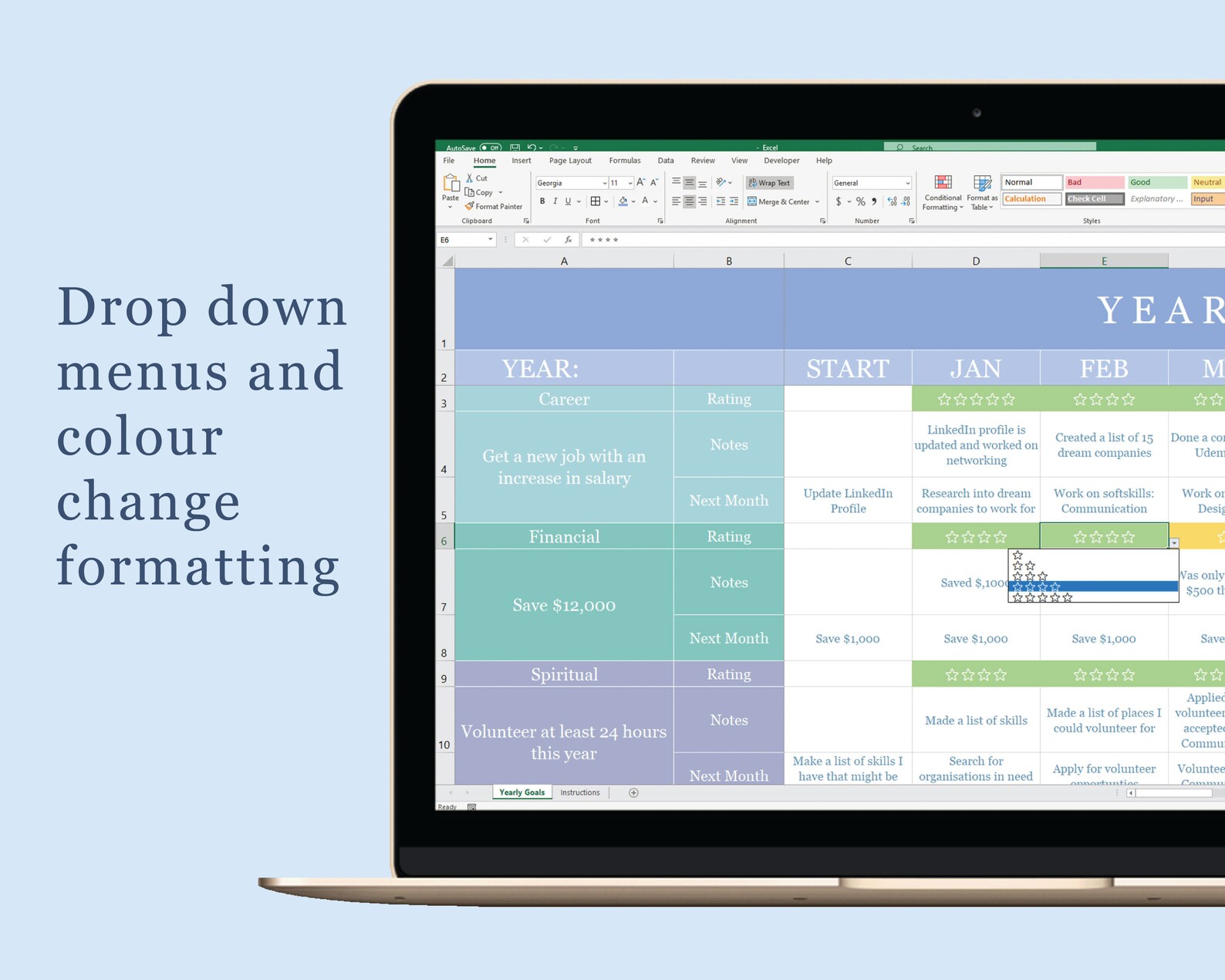 Yearly Goal Tracker Excel Spreadsheet | Digital Download - Etsy