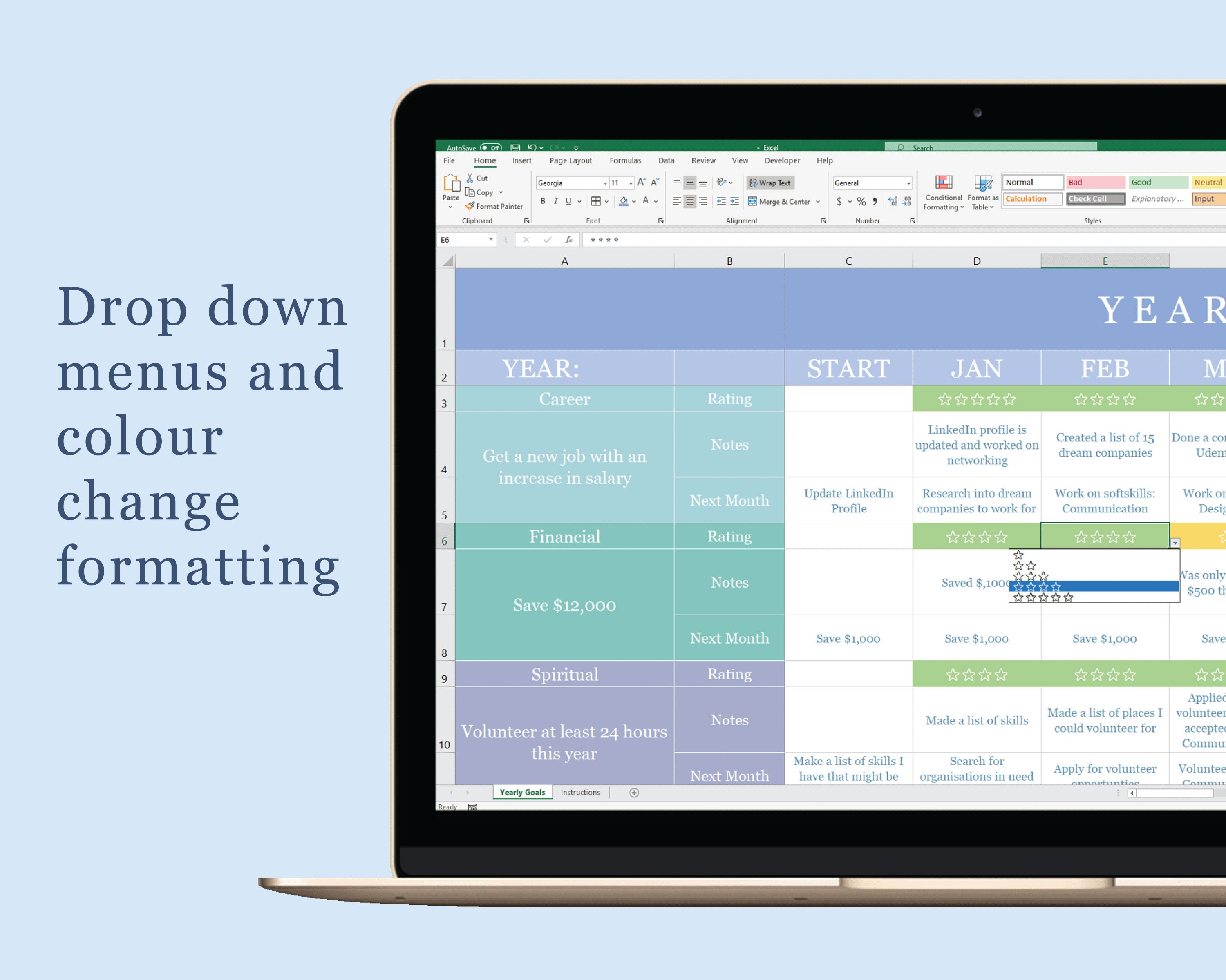 Yearly Goal Tracker Excel Spreadsheet | Digital Download - Etsy