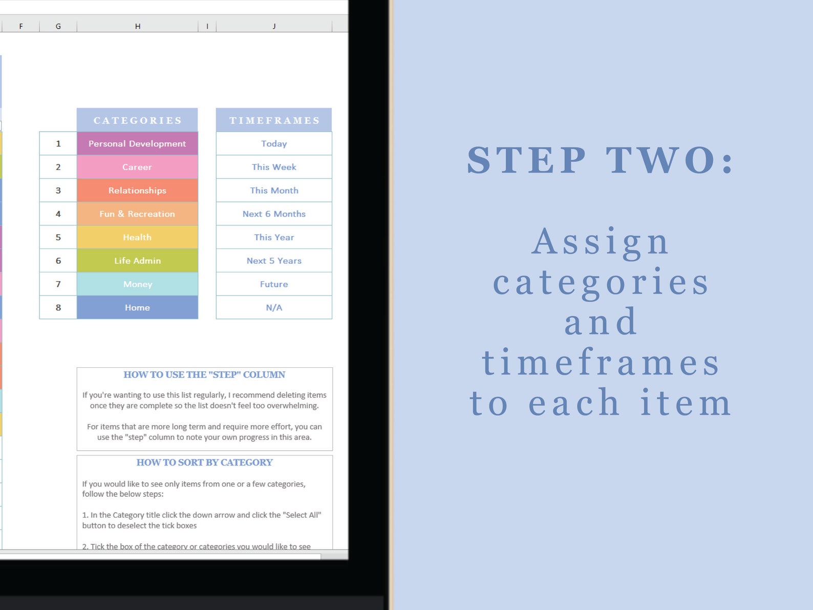 Brain Dump Easy Rainbow Excel Spreadsheet | Digital Download - Etsy