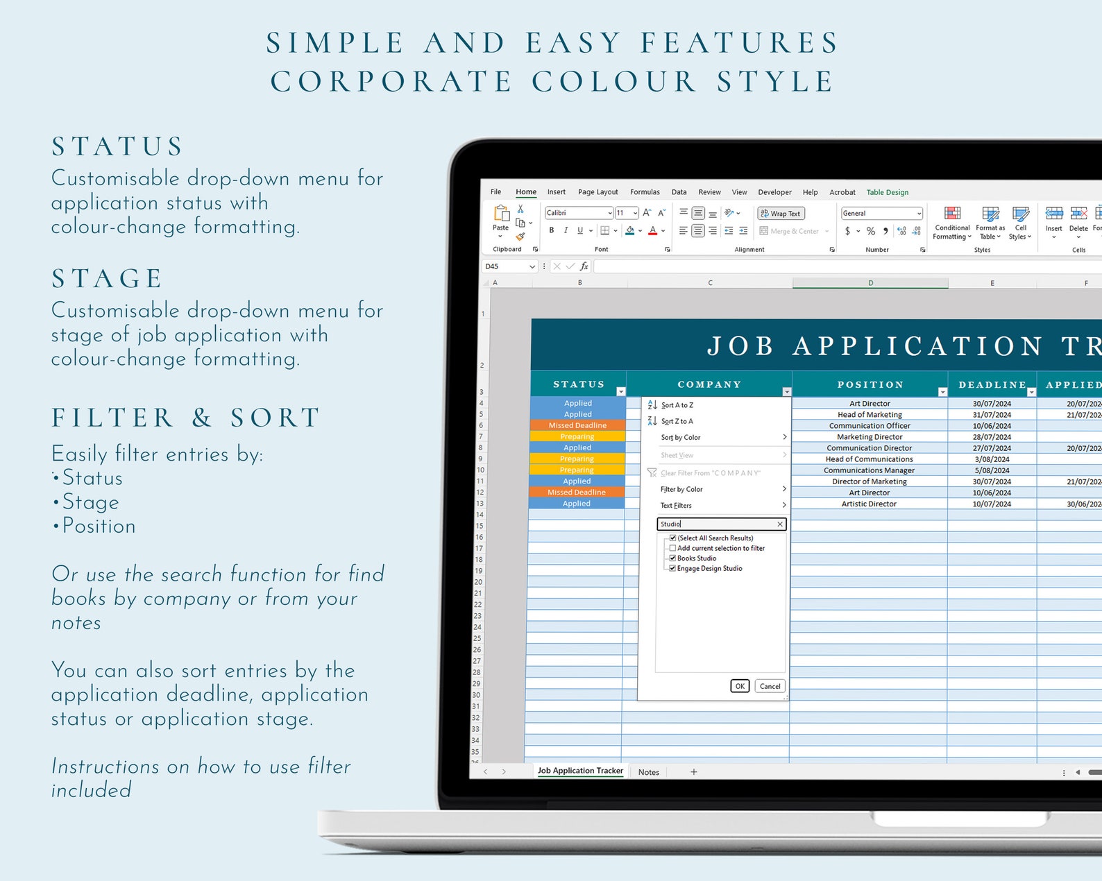 Job Application Tracker Excel & Google Sheets Spreadsheet | Corporate ...