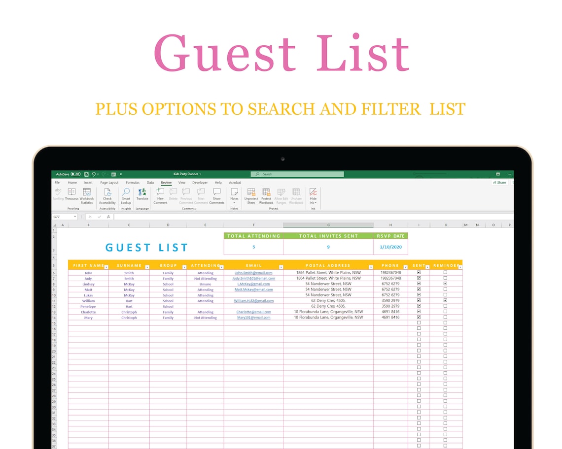 Party Planner Excel Sheet | Colourful Event Budget - Etsy