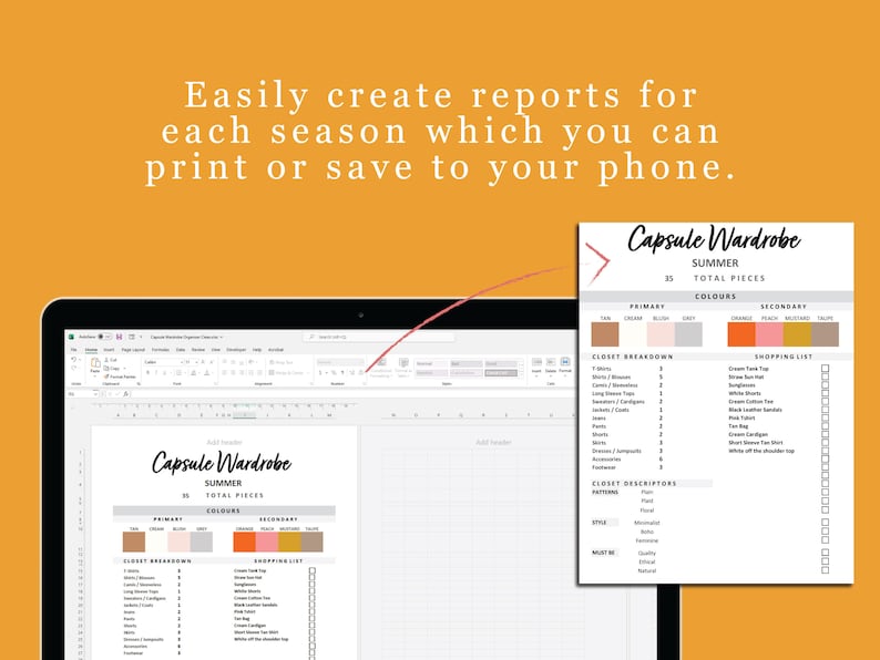 Capsule Wardrobe Organiser and Seasonal Report Excel Spreadsheet ...