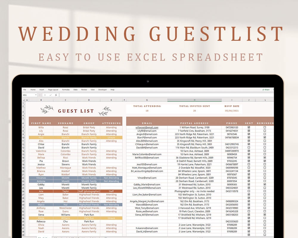 Lista de invitados de boda fácil de usar Excel / Estilo Boho - Etsy España