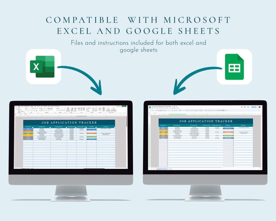 Job Application Tracker Excel & Google Sheets Spreadsheet | Corporate ...