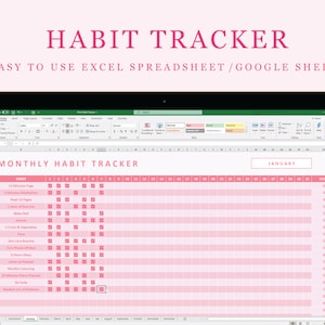 Pink Habit Tracker | Excel Spreadsheet | Google Sheet| Digital Download ...