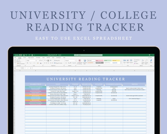 University / College Reading Tracker Excel Spreadsheet | Etsy