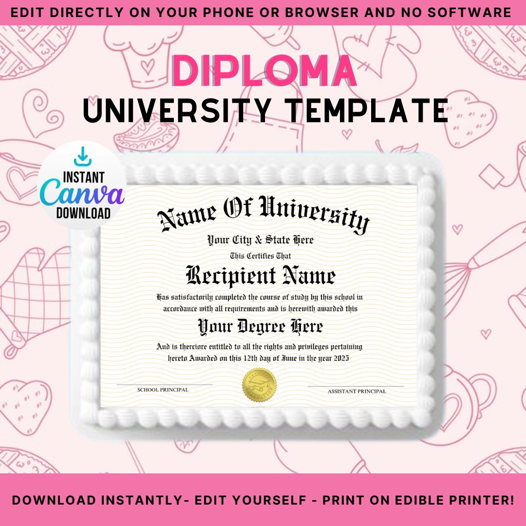 Univeristy Diploma 2024, Edible Degree Template Print, Printable ...