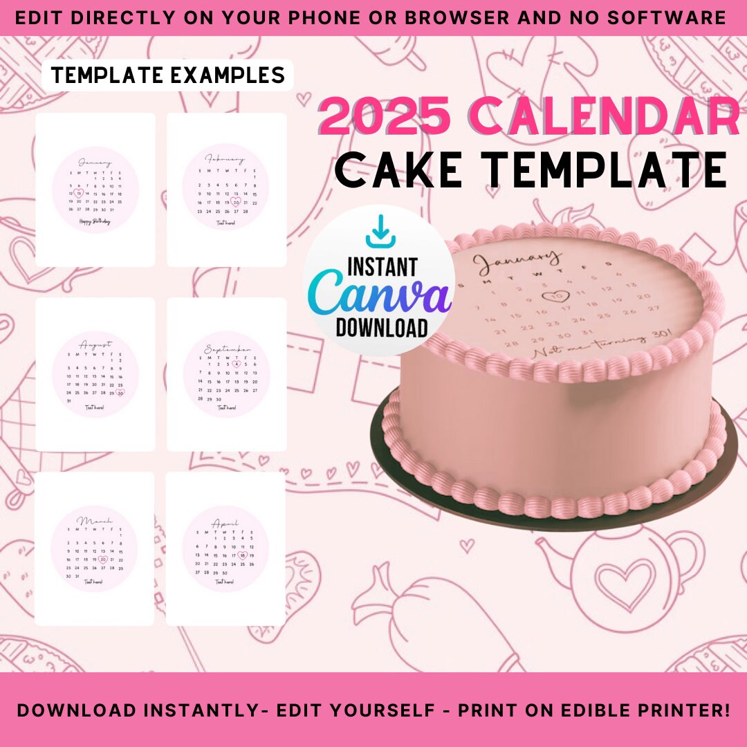 DIGITAL 2025 Cake Calendar for Round Cake Burnaway Cake birthdays ...