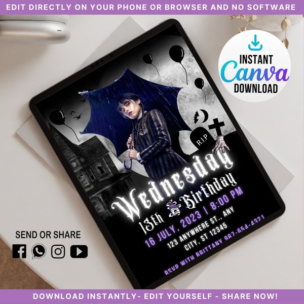 Wednesday Addams Invitation - Etsy