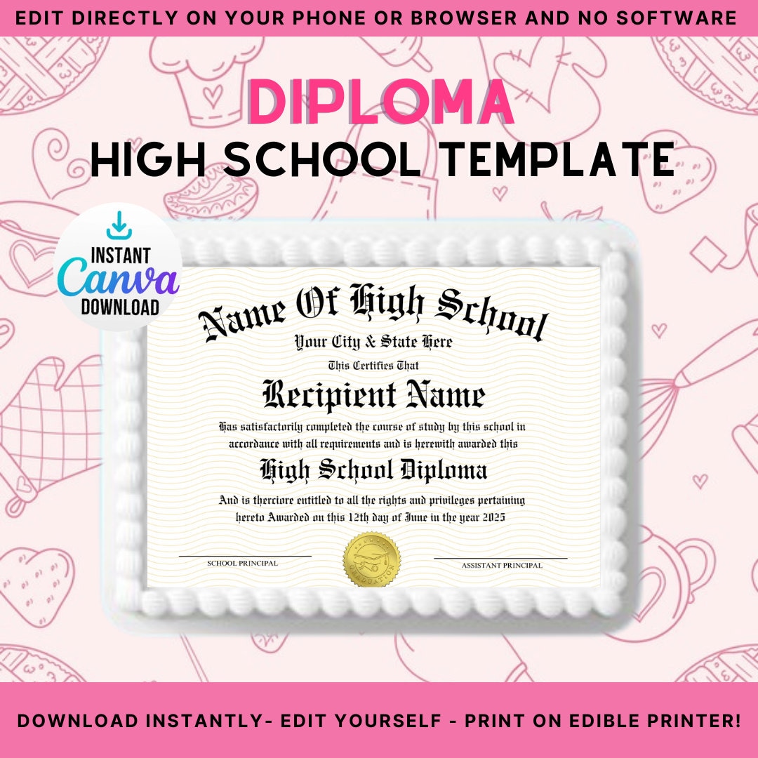 High School Diploma 2024, Edible Degree Template Print, Printable ...