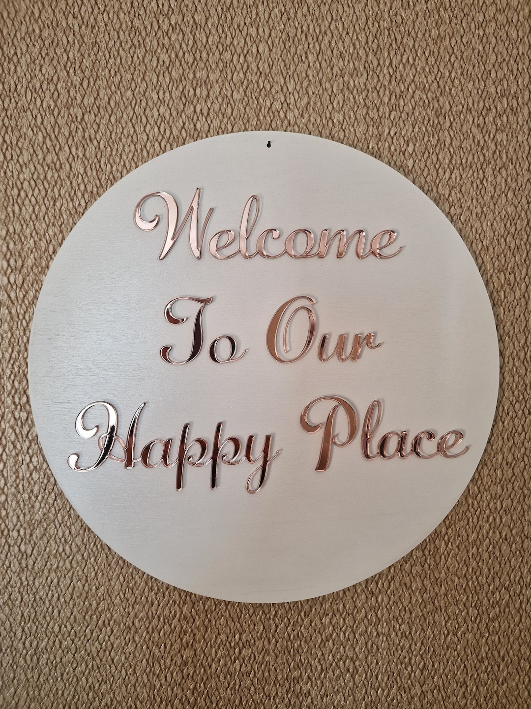 Round Wall Sign With Personalised Name Laser Cut From Rose Gold Acrylic ...