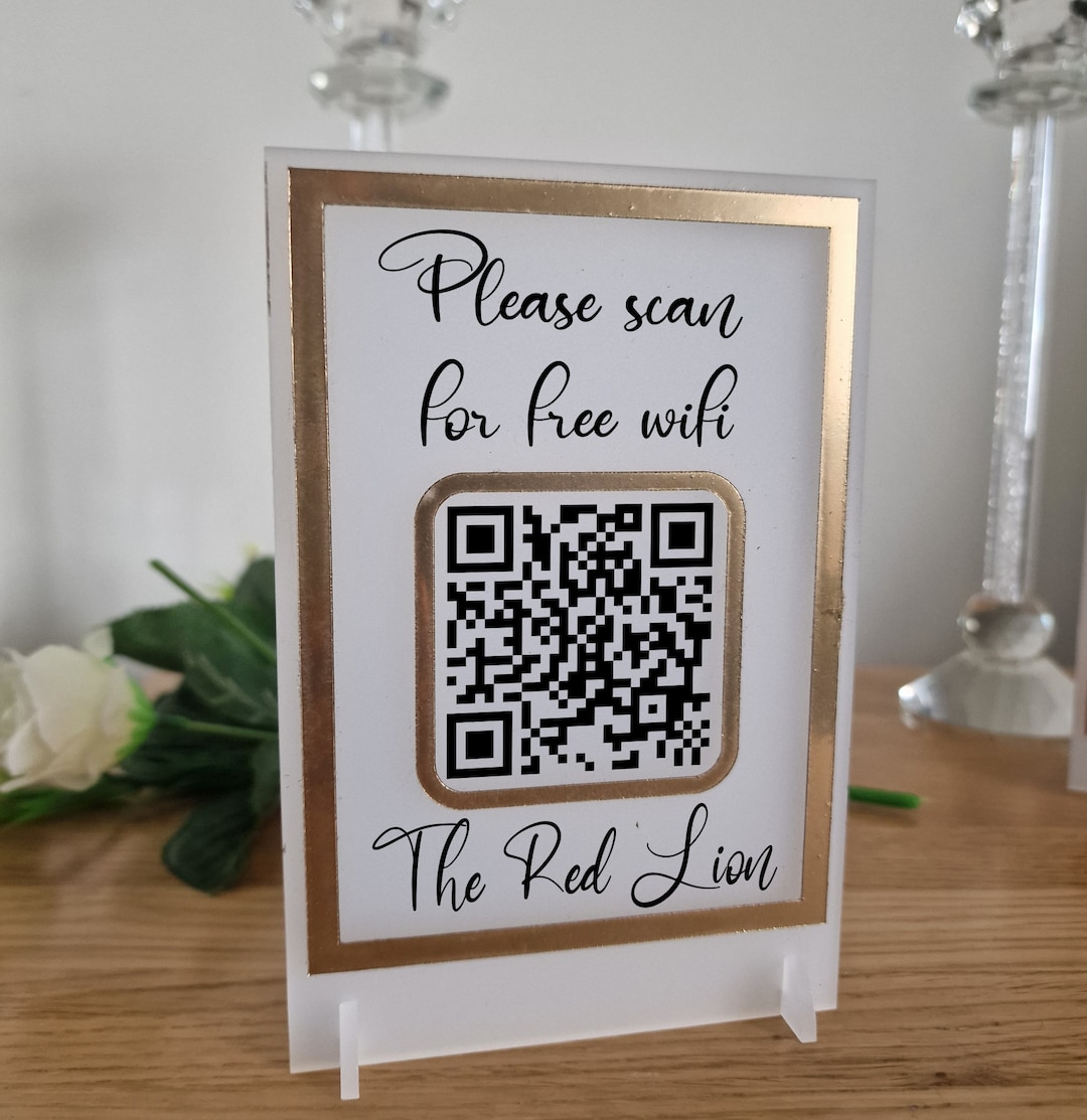 QR Code Personalised Plaque Stand, Customisable QR Sign, Free Wifi Sign ...