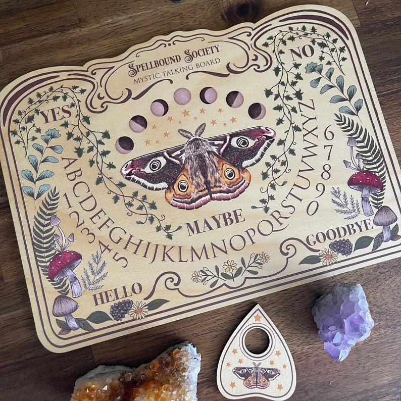 Moth and Mushroom Talking Board Light Wood Medium //ouija - Etsy