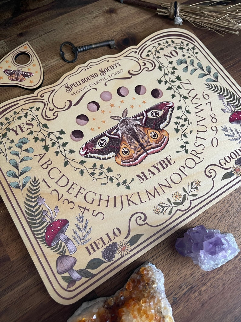 Moth and Mushroom Talking Board Light Wood Medium //ouija - Etsy