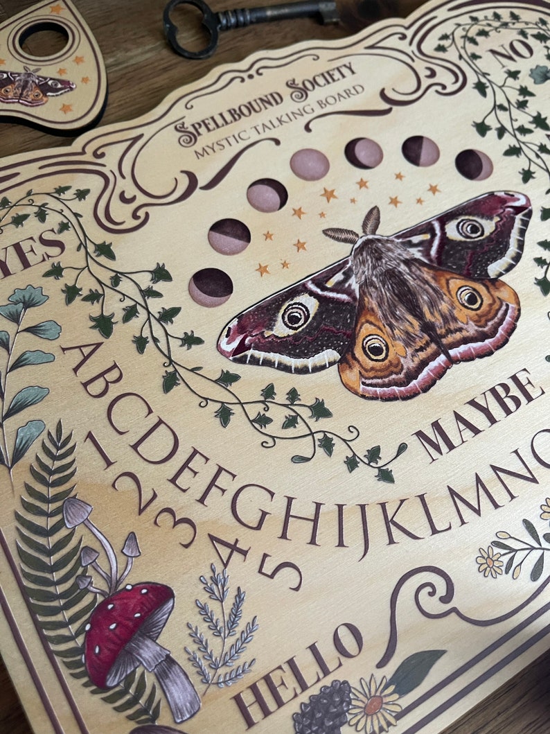 Moth and Mushroom Talking Board Light Wood Medium //ouija - Etsy