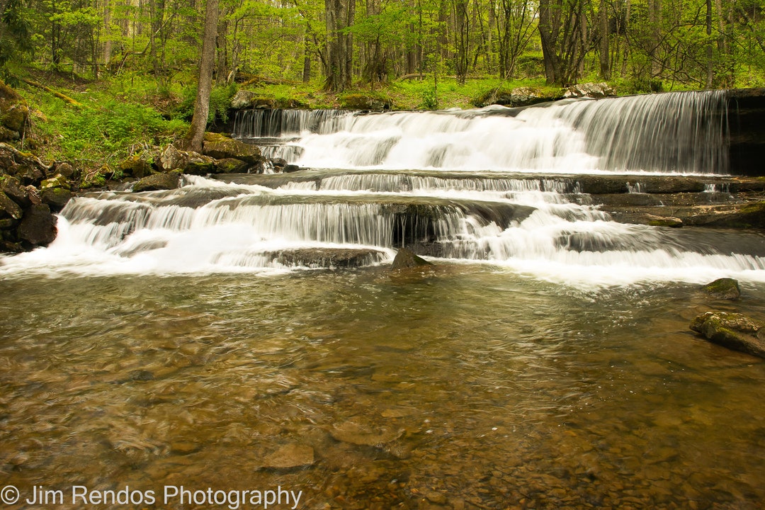 Serene Multi-level Waterfall Photo Art Print: Summer Cascade in Lush ...