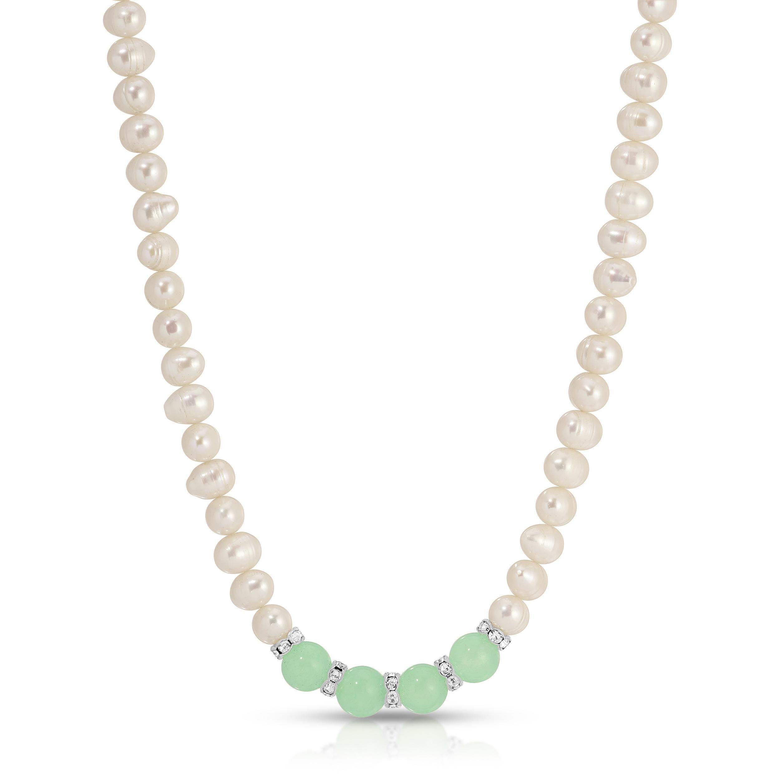 Natural Freshwater Pearl Necklace With Green Jade - Etsy