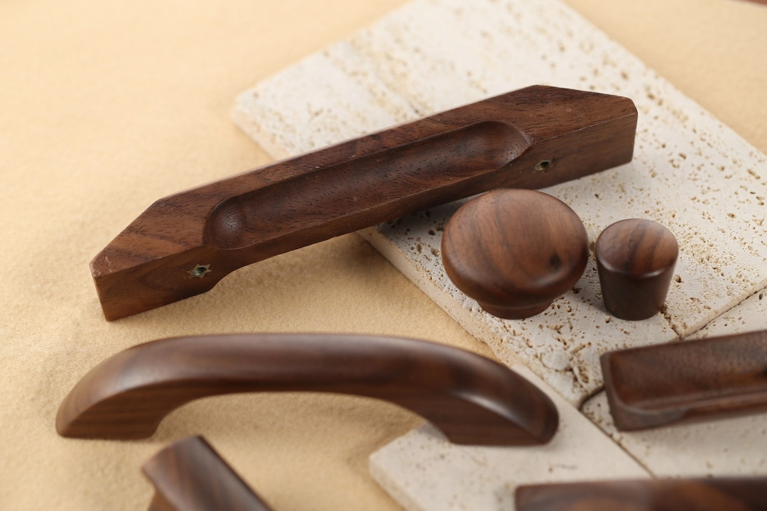 Wooden Cabinet Handles, Solid Walnut Handles Hardware, Minimalist Door ...