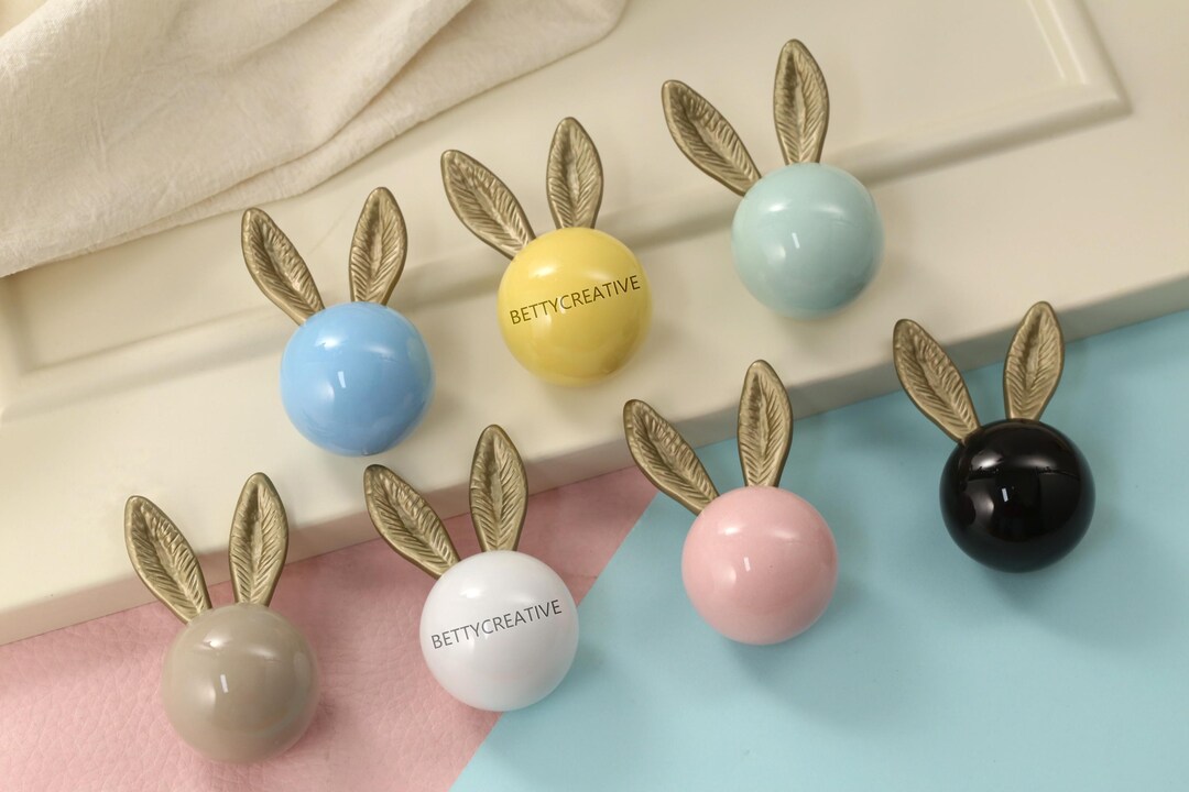 Ceramic Round Brass Rabbit Drawer Knobs, Brass Rabbit Kid Room Knob ...